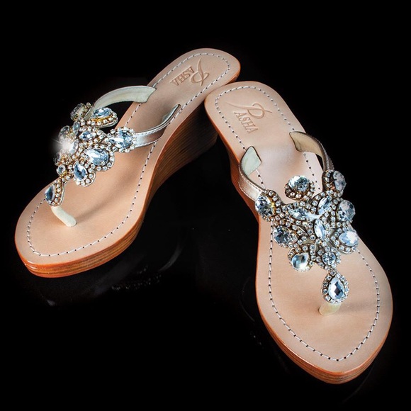 pasha | Shoes | Pasha Mystique Jeweled Wedge Sandals 9 | Poshmark